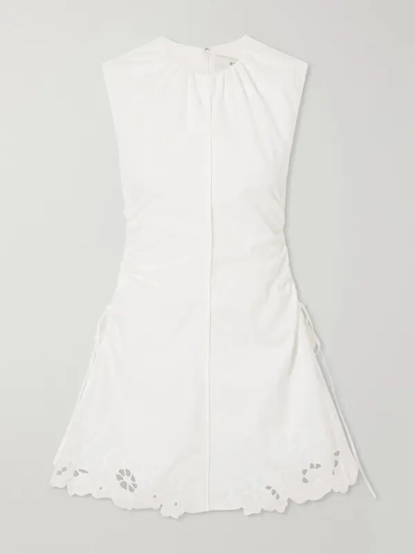 SIR. Klara Ruched Broderie Anglaise Cotton Mini Dress - Neutrals