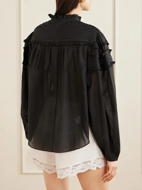 MARANT ETOILE Doane Ruffled Cotton-blend Voile Blouse - Black