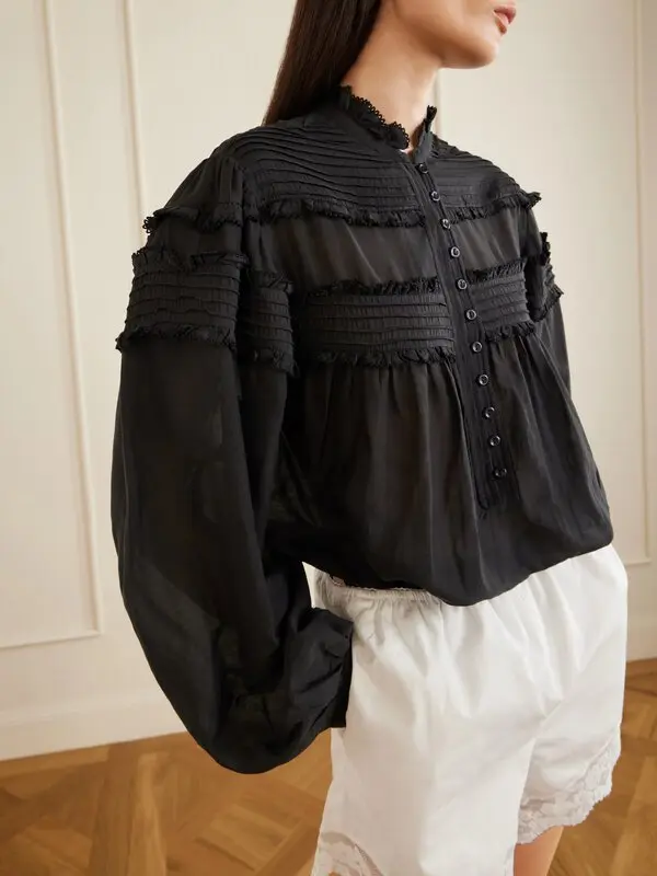 MARANT ETOILE Doane Ruffled Cotton-blend Voile Blouse - Black
