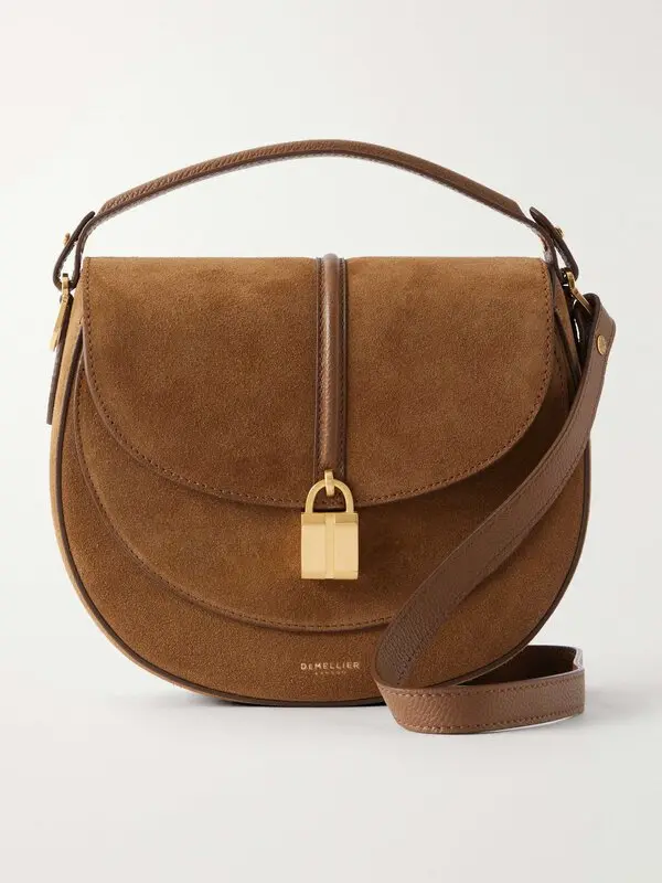 DEMELLIER The Sienna Saddle Leather-trimmed Suede Shoulder Bag