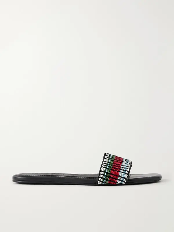 Staud Tove Beaded Leather Slides - Red