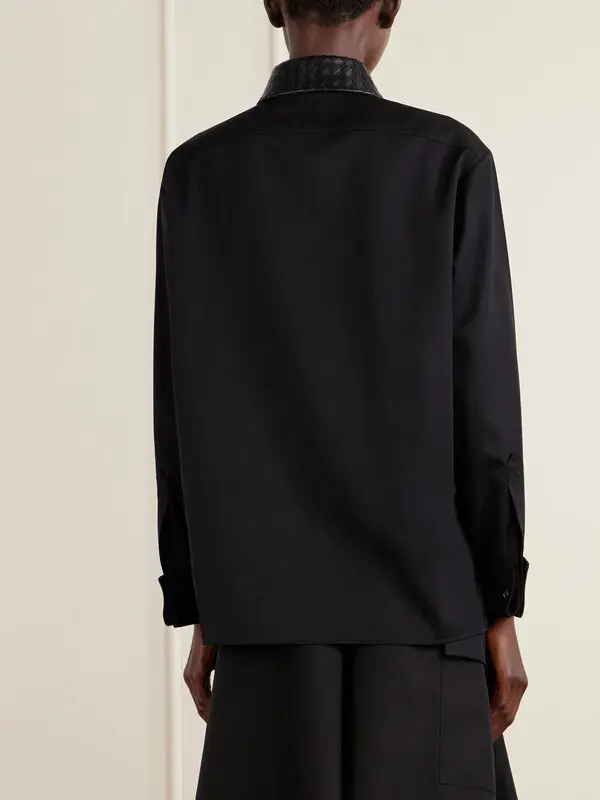 Bottega Veneta Intrecciato Leather-trimmed Wool-twill Shirt