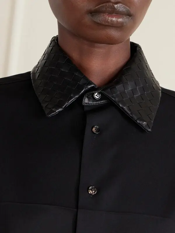 Bottega Veneta Intrecciato Leather-trimmed Wool-twill Shirt