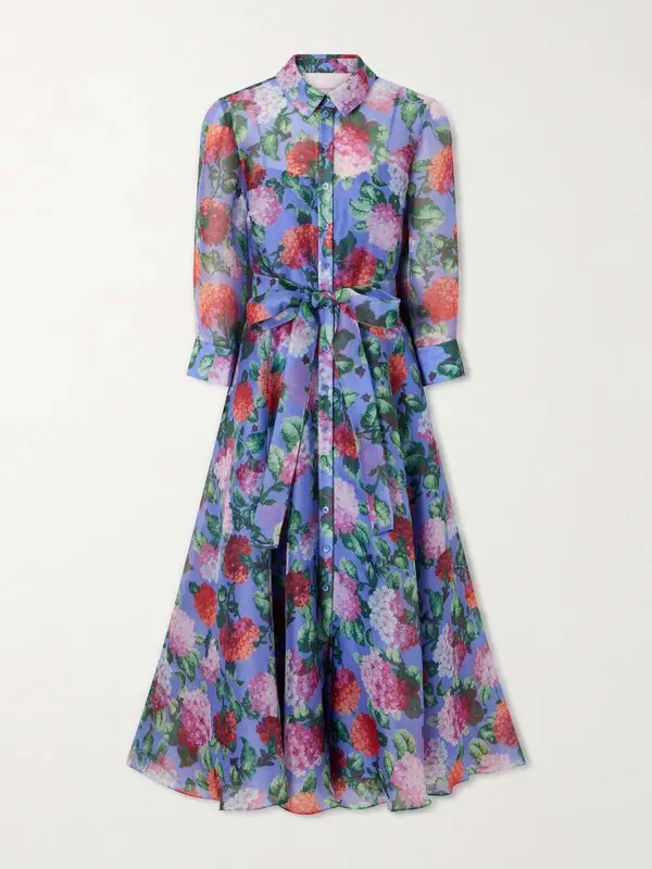 Carolina Herrera Belted Floral-print Silk-organza Midi Dress - Multi