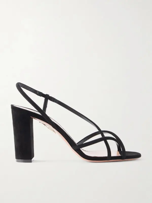 AQUAZZURA Horizon 85 Strap Suede Leather Sandal - Black