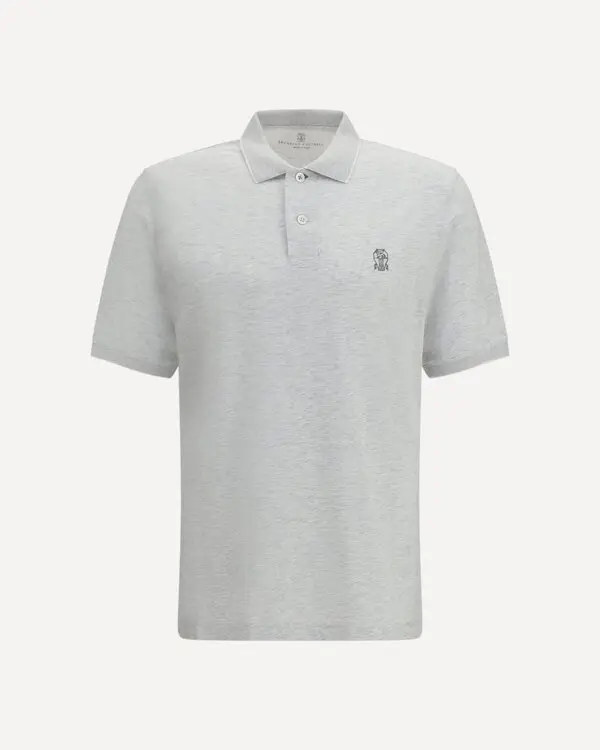 Brunello Cucinelli Polo In Cotton Jersey With Short Sleeves - Grey