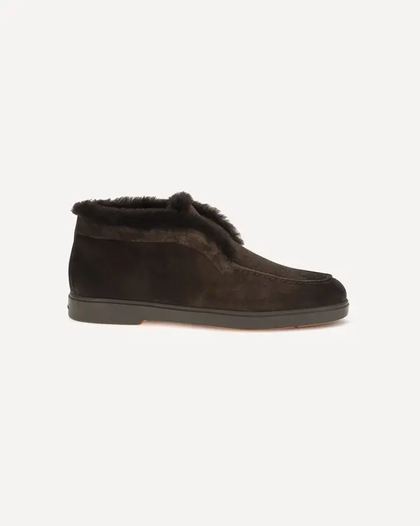 Santoni Suede Shearling Ankle Boots