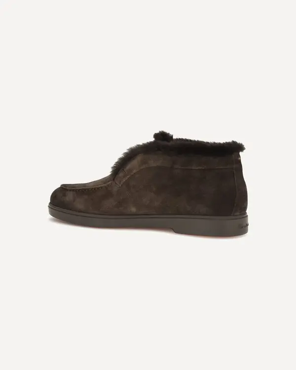 Santoni Suede Shearling Ankle Boots - Brown