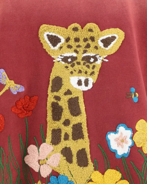 FOUND Embroidered Wildlife Hoodie - Red