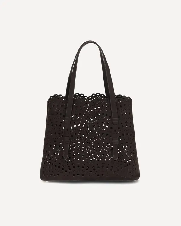 Alaïa Mina Medium Handbag In Vienne Patterned Calfskin Nappa Leather - Brown