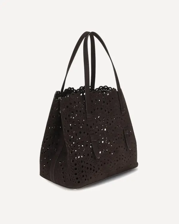 Alaïa Mina Medium Handbag In Vienne Patterned Calfskin Nappa Leather - Brown