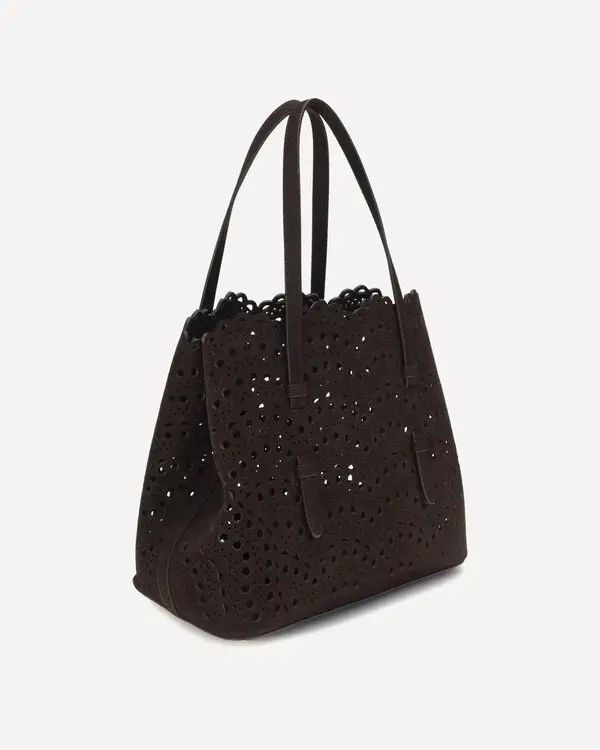 Alaïa Mina Medium Handbag In Vienne Patterned Calfskin Nappa Leather - Brown