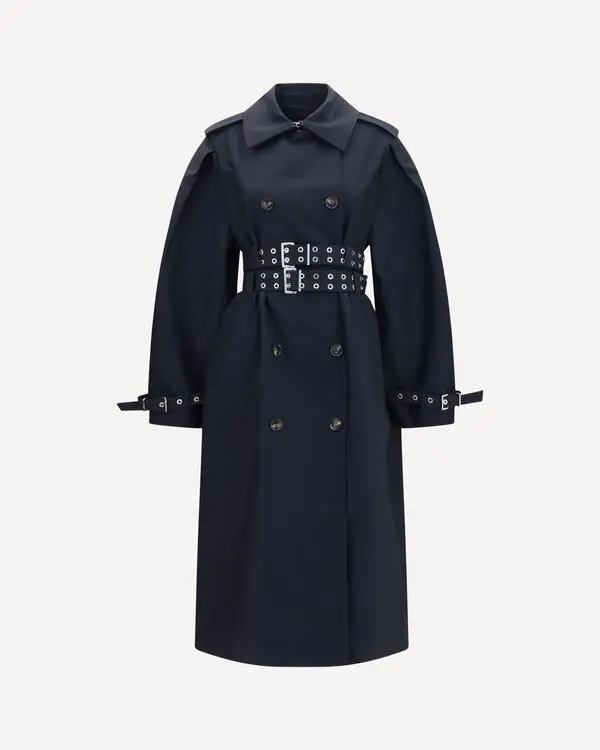 GANNI Double-breasted Belted Cotton Trench Coat
