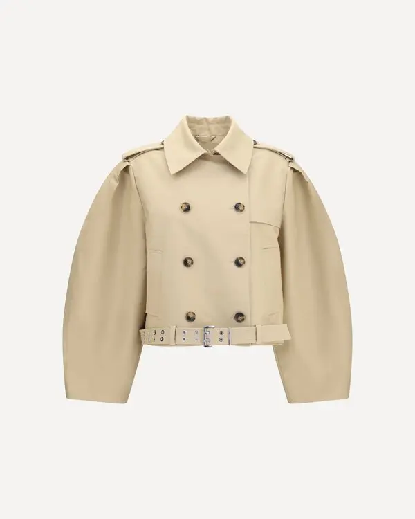 GANNI Double-breasted Belted Jacket - Beige