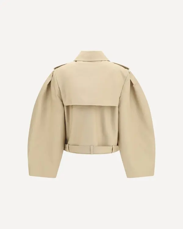 GANNI Double-breasted Belted Jacket - Beige