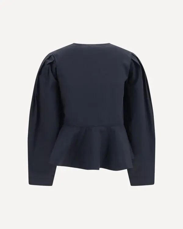 GANNI Cotton Poplin Blouse With Bow Details - Black