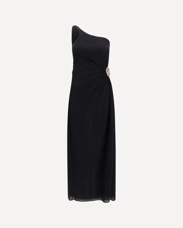 Oseree Lumière One-shoulder Dress With Spiral Detail - Black