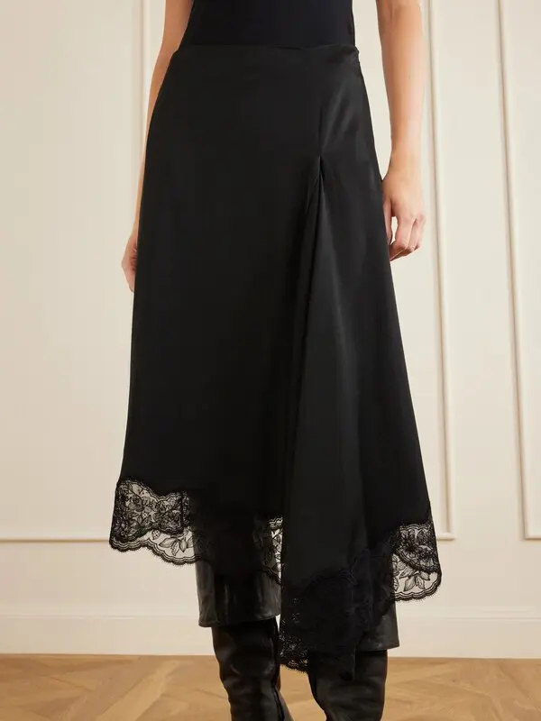 Alexander McQueen Asymmetric Draped Lace-trimmed Crepe Midi Skirt