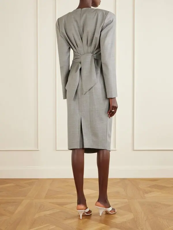 Magda Butrym Tie-detailed Gathered Wool-blend Midi Dress