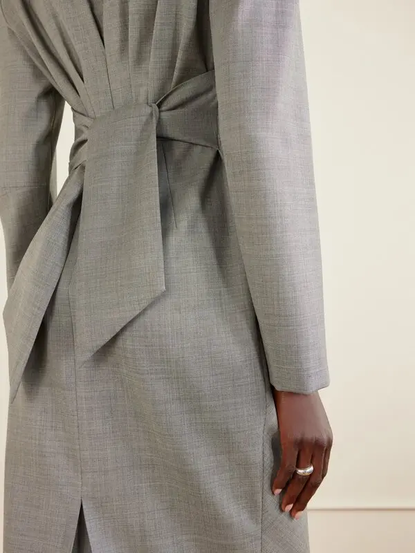 Magda Butrym Tie-detailed Gathered Wool-blend Midi Dress