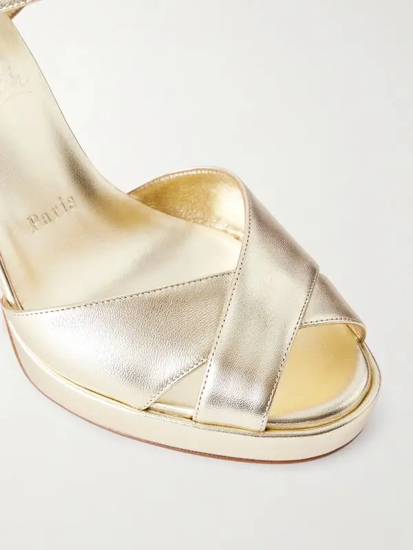 CHRISTIAN LOUBOUTIN Cora 100 Leather Platform Sandals - Gold