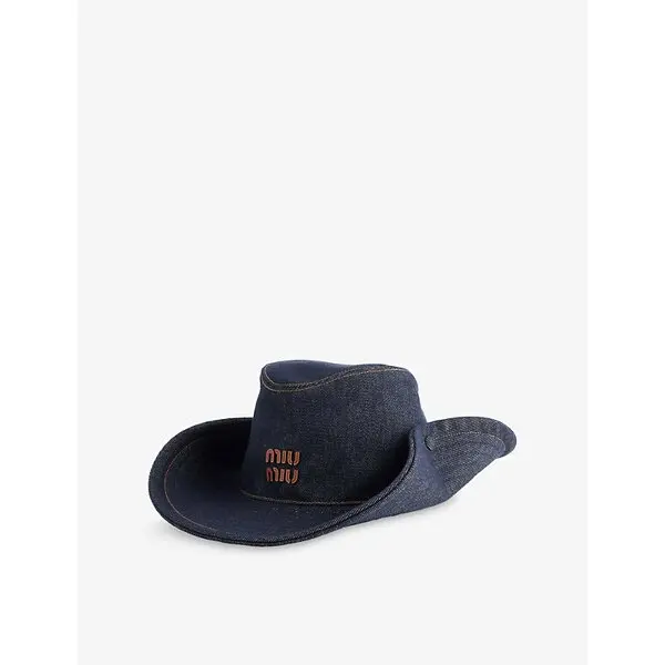 Miu Miu Logo-embroidered Denim Hat - Blu+brandy