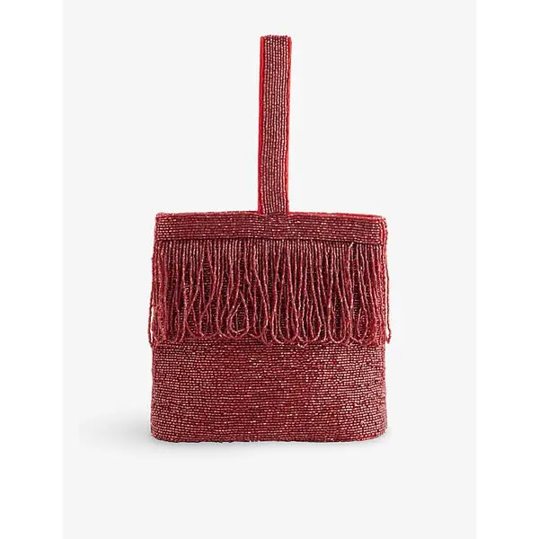 Rixo Zenni Fringed Beaded Bag - Red