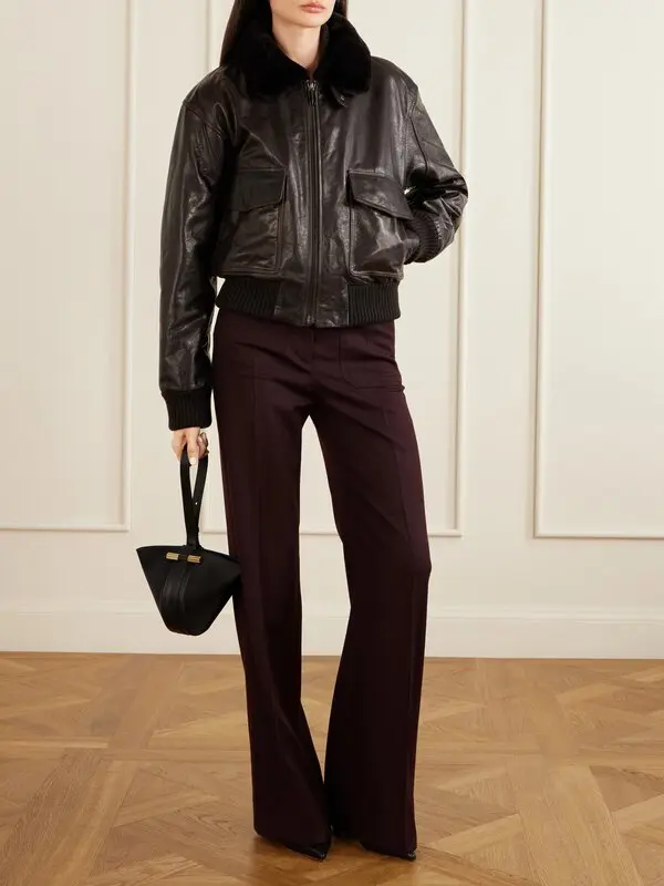Victoria Beckham Aviator Leather Jacket With Shearling Collar