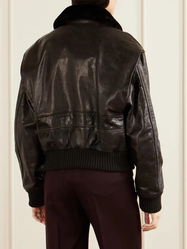 Victoria Beckham Aviator Leather Jacket With Shearling Collar