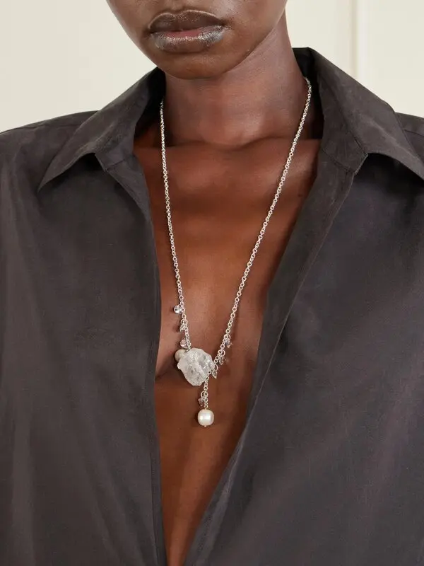Completedworks Recycled Pendulum Necklace With Pearls And Zirconia