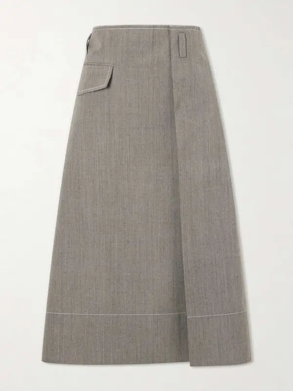 Marni Pleated Virgin-wool Midi Skirt - Gray