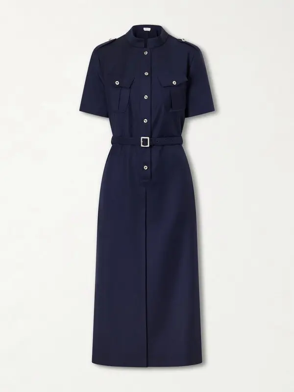 Alexander McQueen Police Belted Pleated Midi Dress - Blue