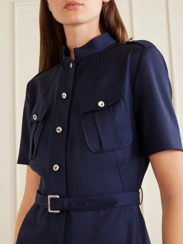 Alexander McQueen Police Belted Pleated Midi Dress