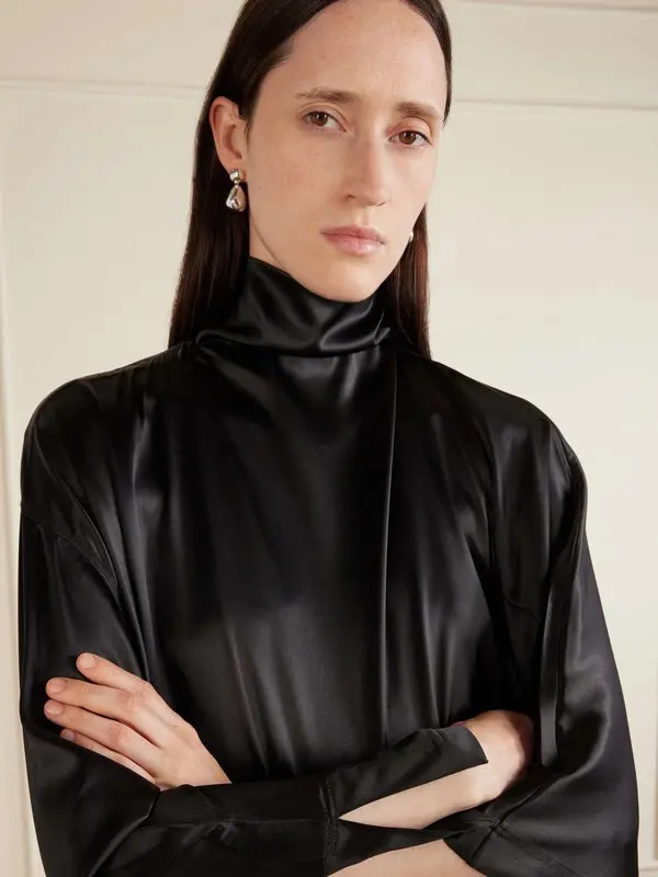Phoebe Philo Asymmetric Draped Stretch Silk-satin Blouse