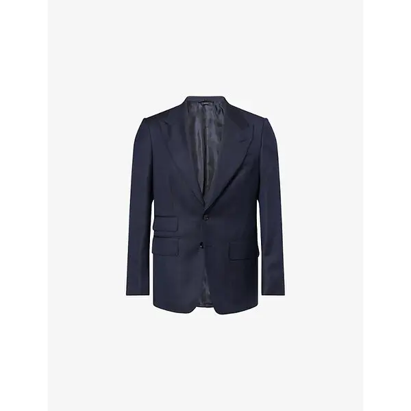 TOM FORD Shelton Herringbone Single-breasted Wool Blazer - Navy