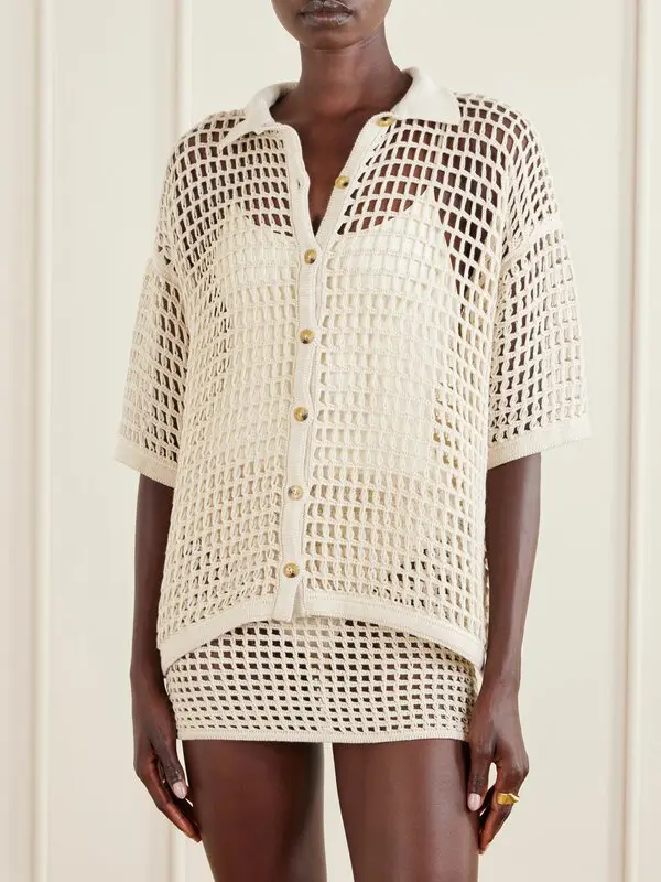 HAIGHT. Sheila Open-knit Cotton-blend Shirt - Neutrals