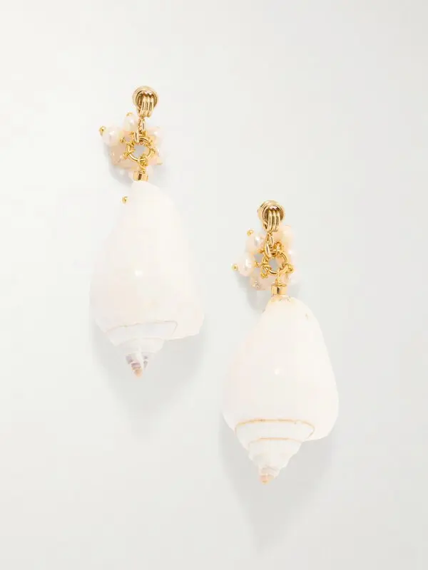 Tohum Design Gold-plated And Seashell Beaded Drop Earrings - Neutrals