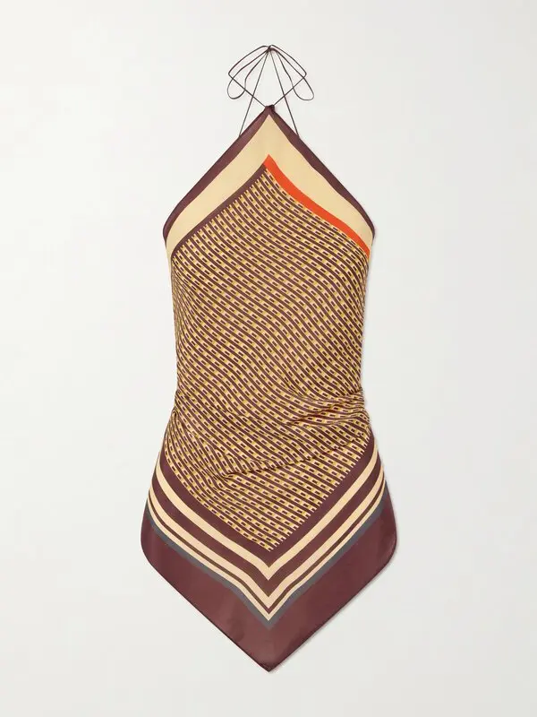 SIR. Cooper Geometric Print Halterneck Top - Brown