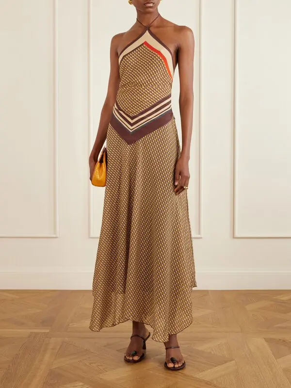 SIR. Cooper Geometric Print Halterneck Top - Brown