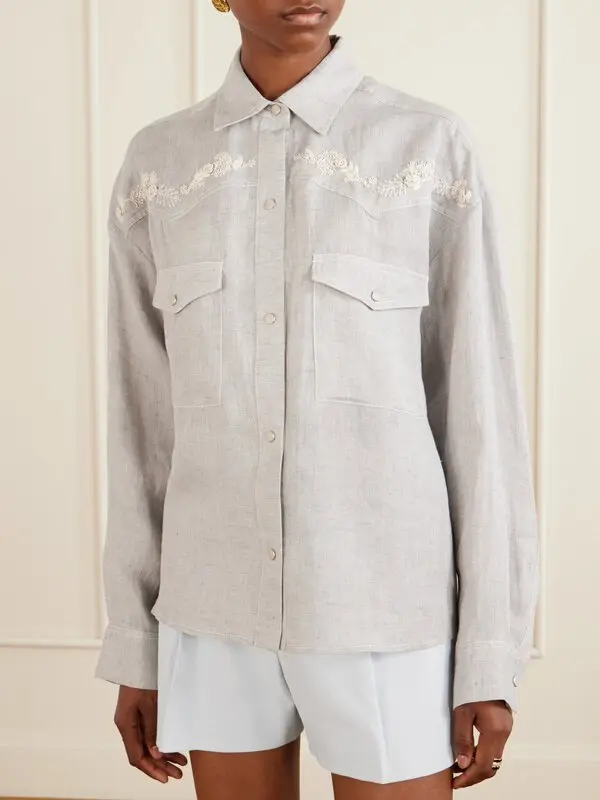 TWP Carter" Embroidered Hemp Shirt - Gray