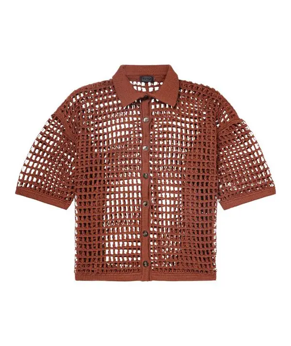 HAIGHT. Sheila Open-knit Cotton-blend Shirt - Brown