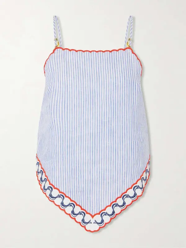 Farm Rio Embroidered Striped Linen Coverup