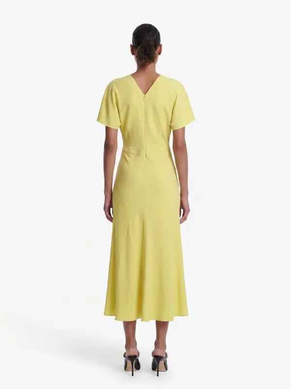 Victoria Beckham Midi Dress "bela" In Crêpe Satin - Yellow
