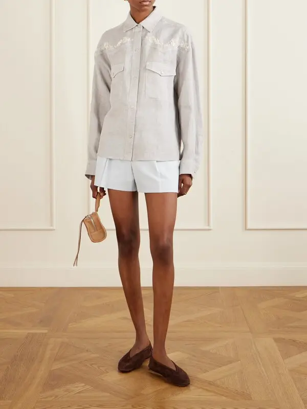 Veronica Beard Craig Pleated Cotton-blend Twill Shorts - Blue