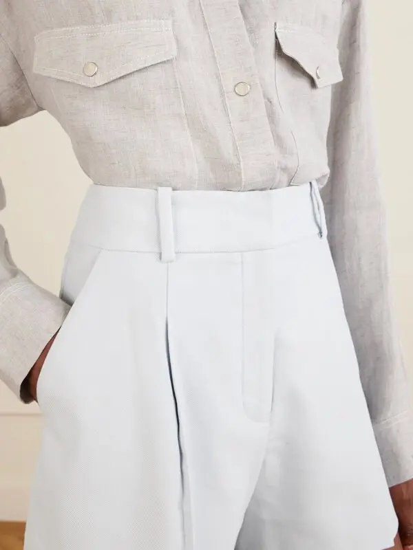 Veronica Beard Craig Pleated Cotton-blend Twill Shorts - Blue