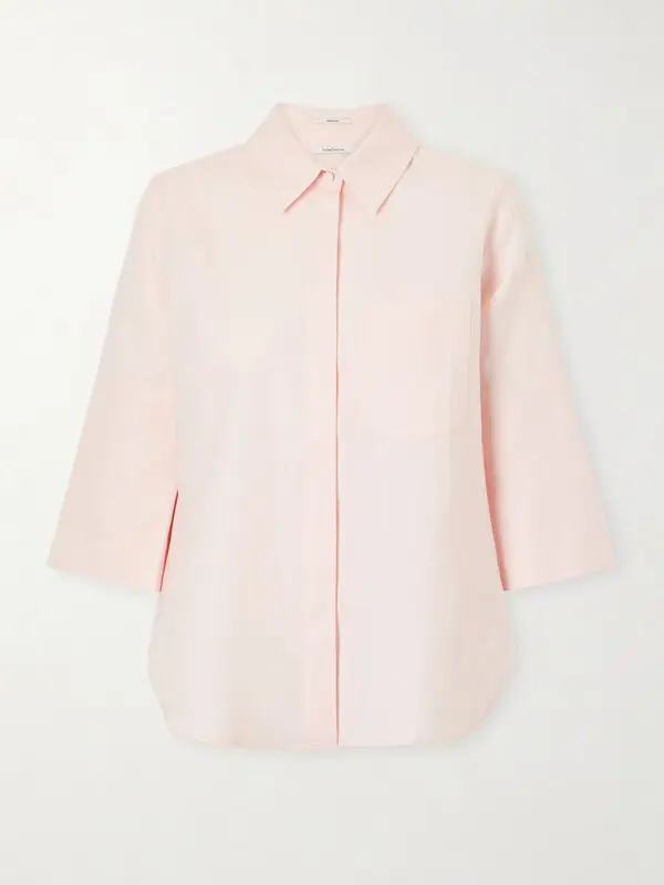 Another Tomorrow Linen Shirt With French Cuffs - Pink
