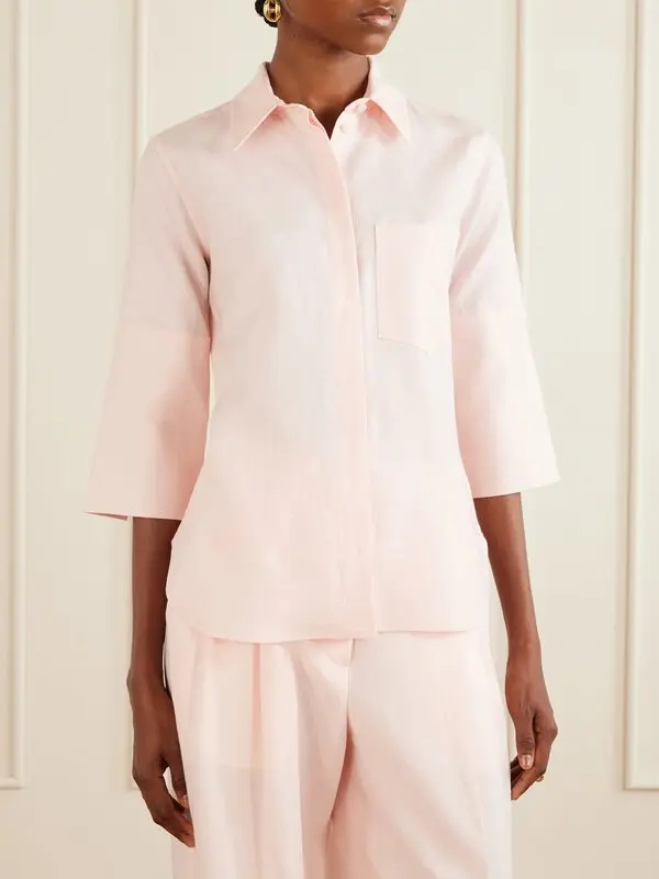 Another Tomorrow Linen Shirt With French Cuffs - Pink