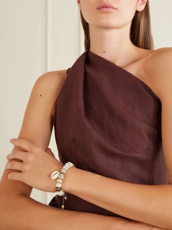 Tohum Design Samsara Gold-plated, Leather And Seashell Beaded Bracelet