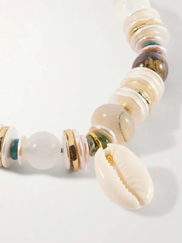 Tohum Design Samsara Gold-plated, Leather And Seashell Beaded Bracelet