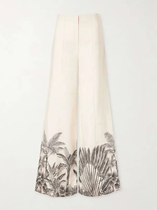ANDRES OTALORA Voz De Calma Printed Linen Wide-leg Pants - Ecru
